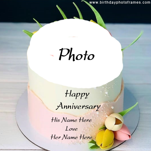 Happy Anniversary Pink And White Shade Cake Name And Photo